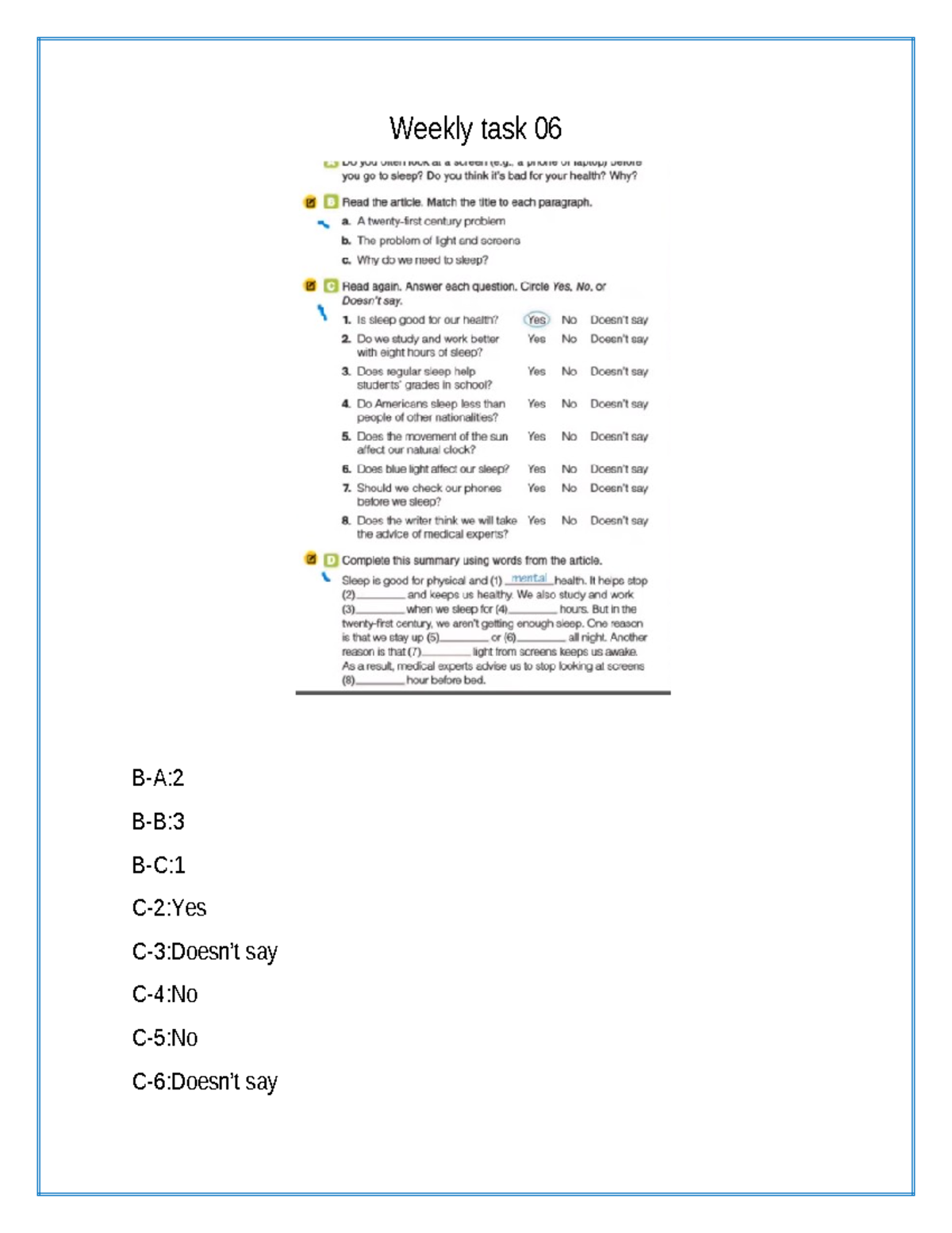 Tarea Semanal 06 - ssssssssss - Ingles - Weekly task 06 B-A: B-B: B-C: C-2:Yes C-3:Doesn’t say ...
