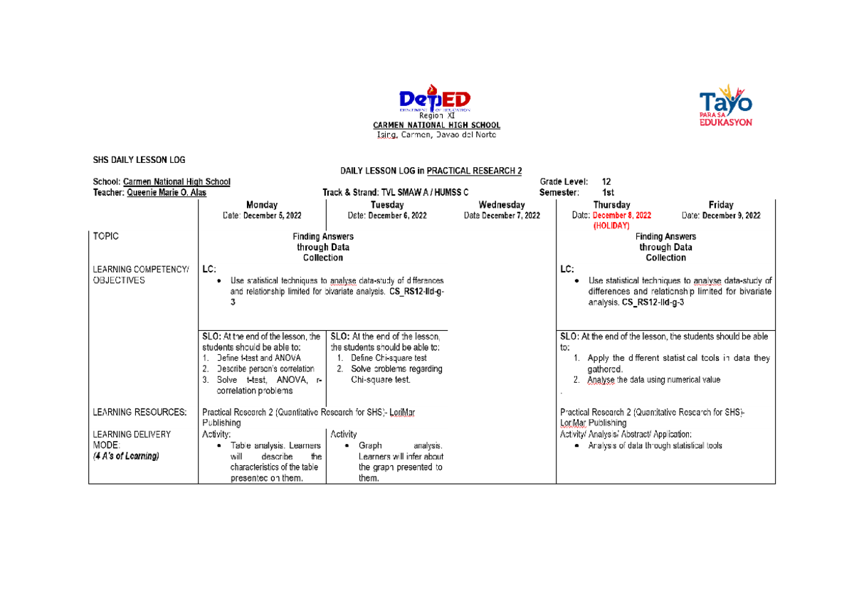 Dll 2 weeks - Deped DLL - Financial Management - Studocu