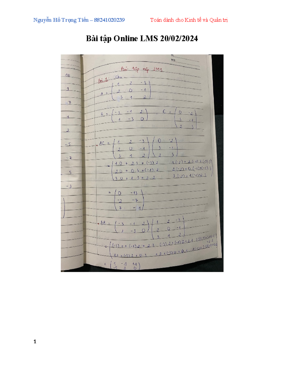 Bài tập Online LMS - Toán cao cấp - Bài tập Online LMS 20/02/ - Studocu
