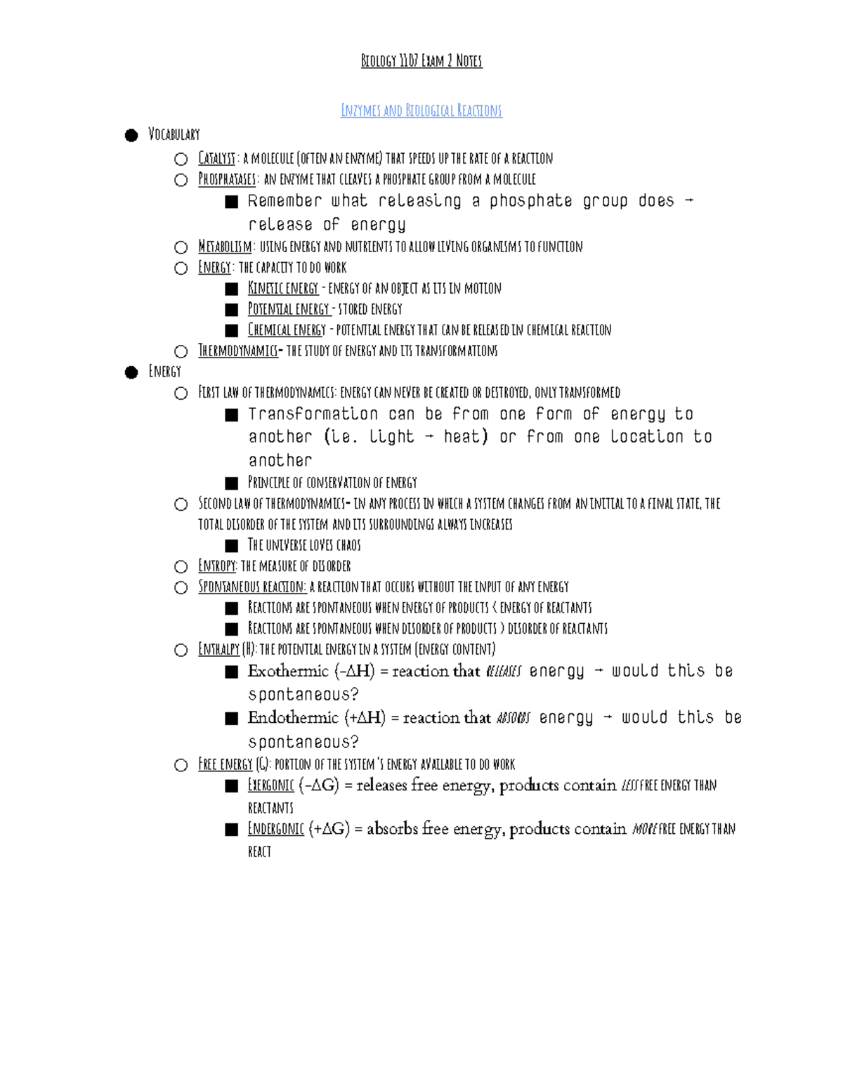Enzymes and Biological Reactions Notes - Enzymes and Biological ...
