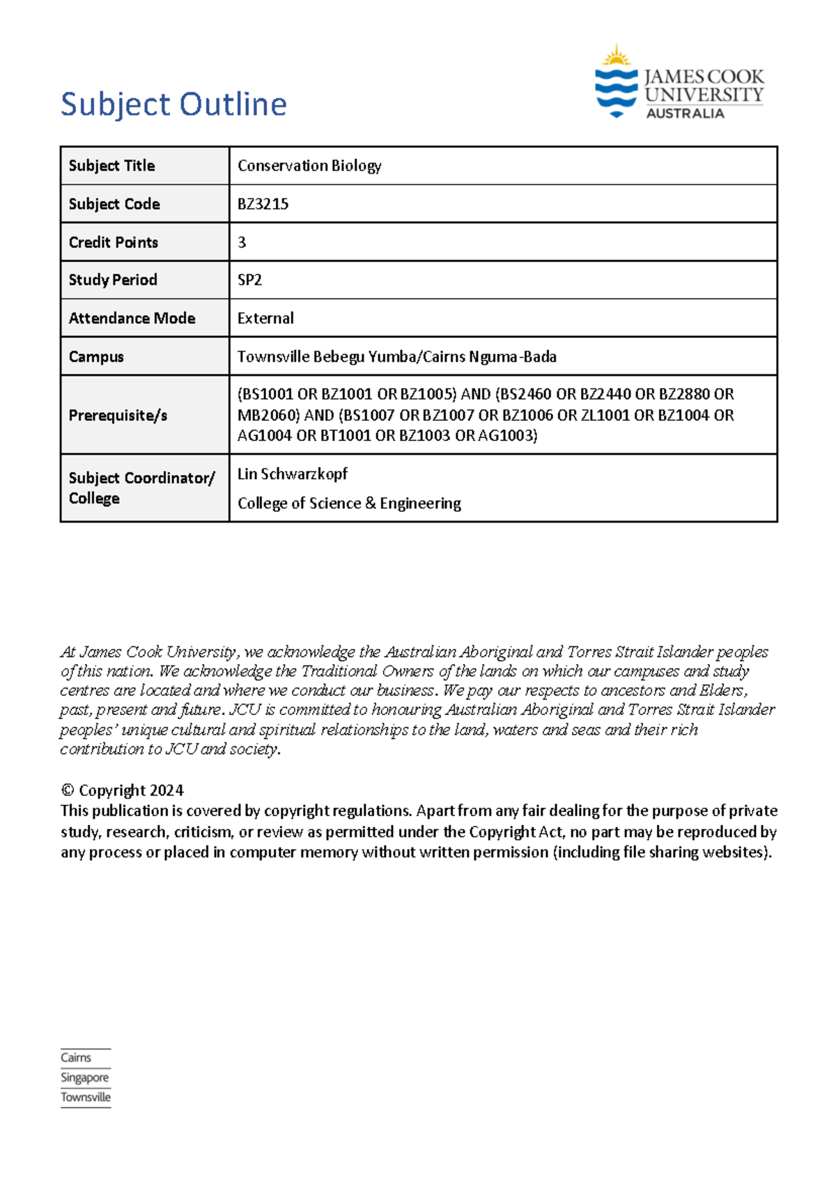2024 BZ3215 TSV CNS SP2 EXT Subject Outline - Subject Outline Subject ...