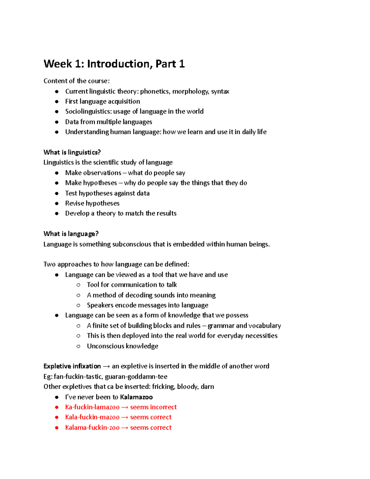 Course Lecture Notes Week 1 Introduction Part 1 Content Of The Course Current Linguistic