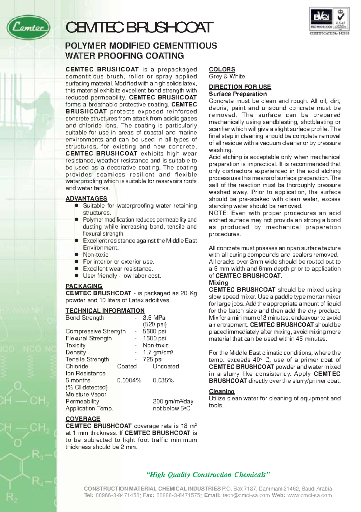 Cemtec Brushcoat - civil material - “High Quality Construction ...