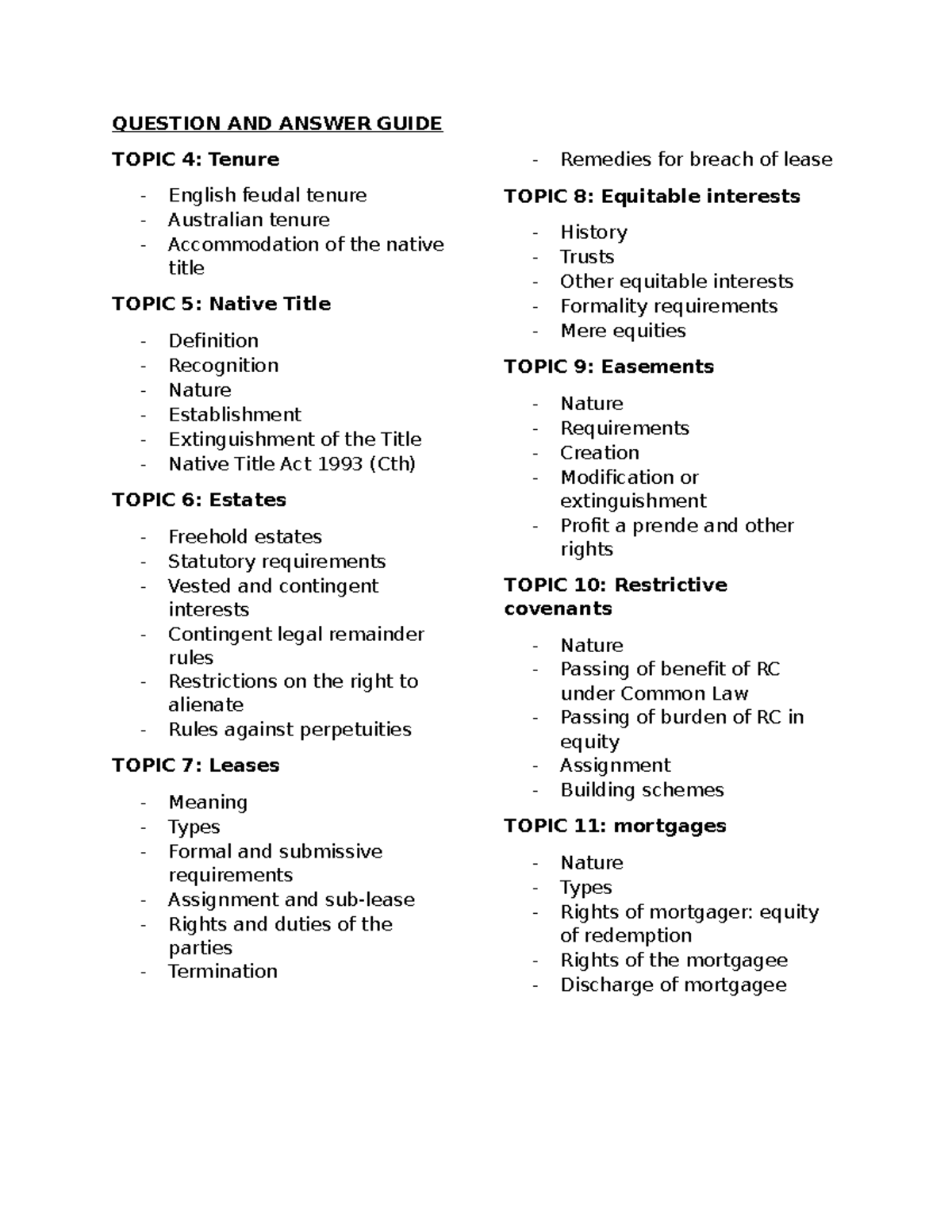 Question AND Answer Guide - QUESTION AND ANSWER GUIDE TOPIC 4: Tenure ...