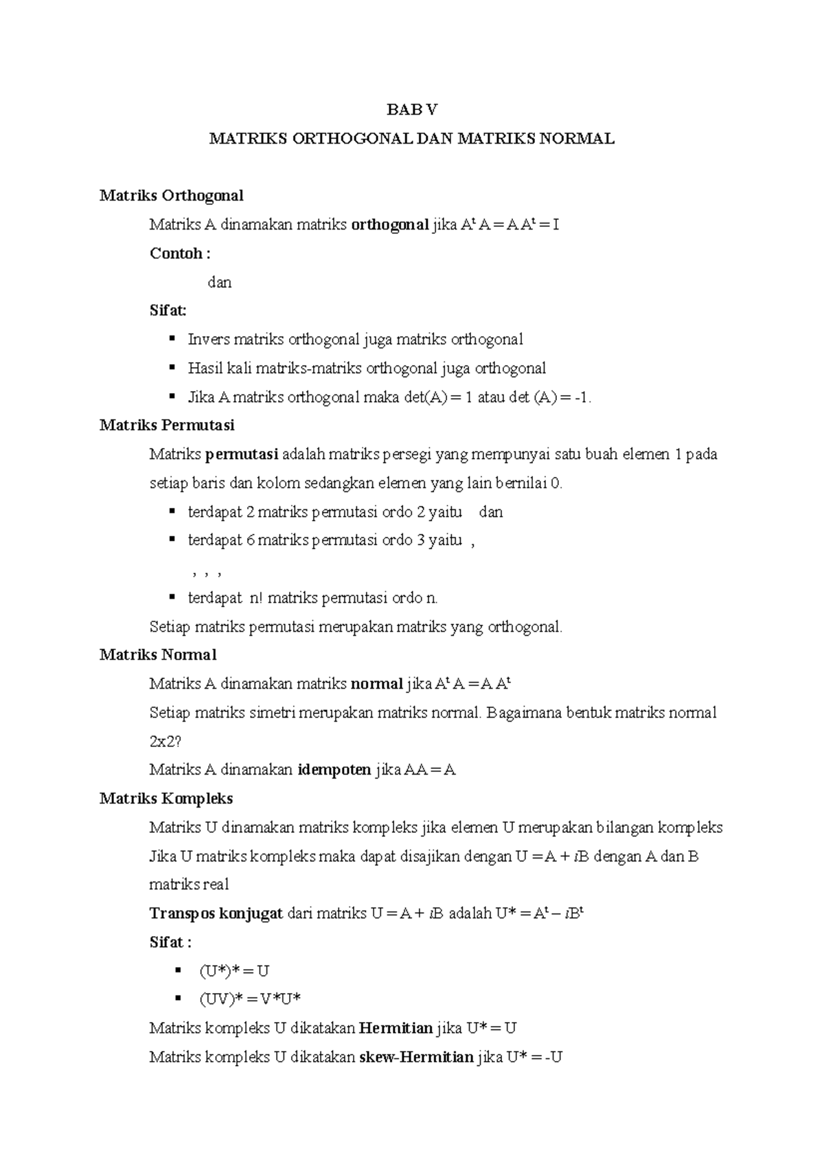 BAB V - Matriks Ortogonal DAN Matriks Normal - BAB V MATRIKS ORTHOGONAL DAN MATRIKS NORMAL ...