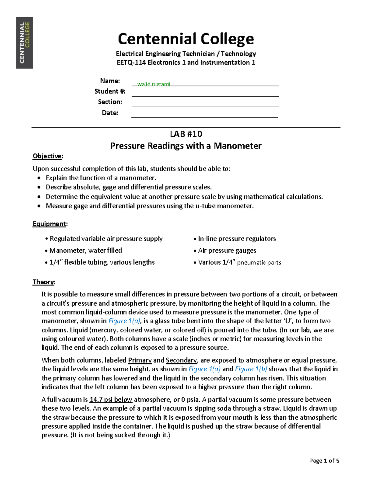 Lb 10 - Lab - Centennial College Electrical Engineering Technician ...