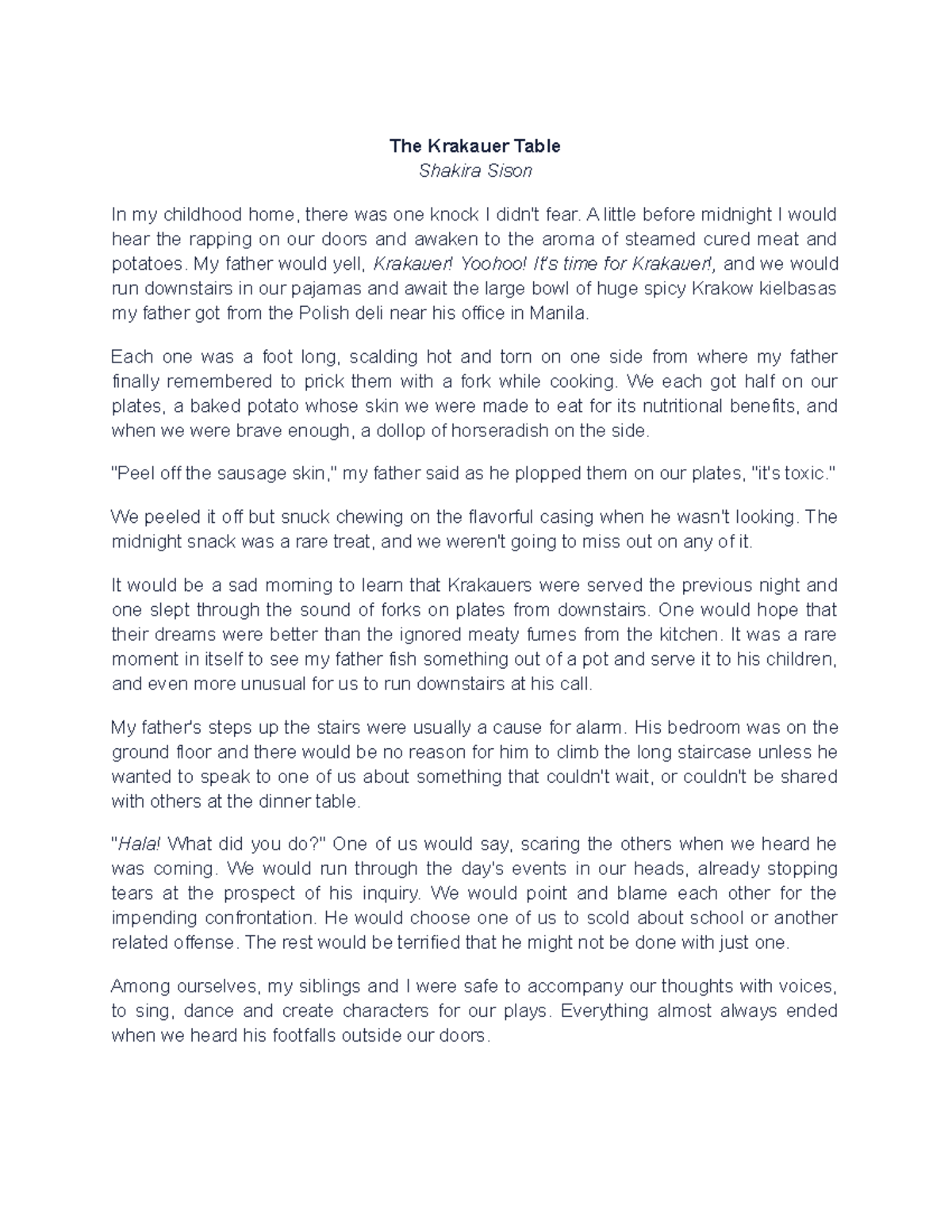 The Krakauer Table - Analysis - The Krakauer Table Shakira Sison In my ...