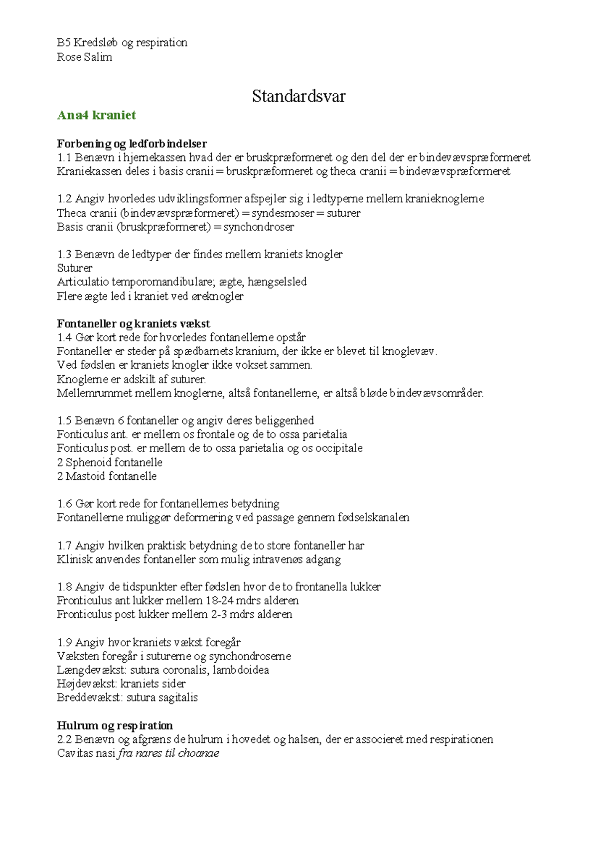 Standardsvar anatomi - Rose Salim Standardsvar Ana4 kraniet Forbening ...