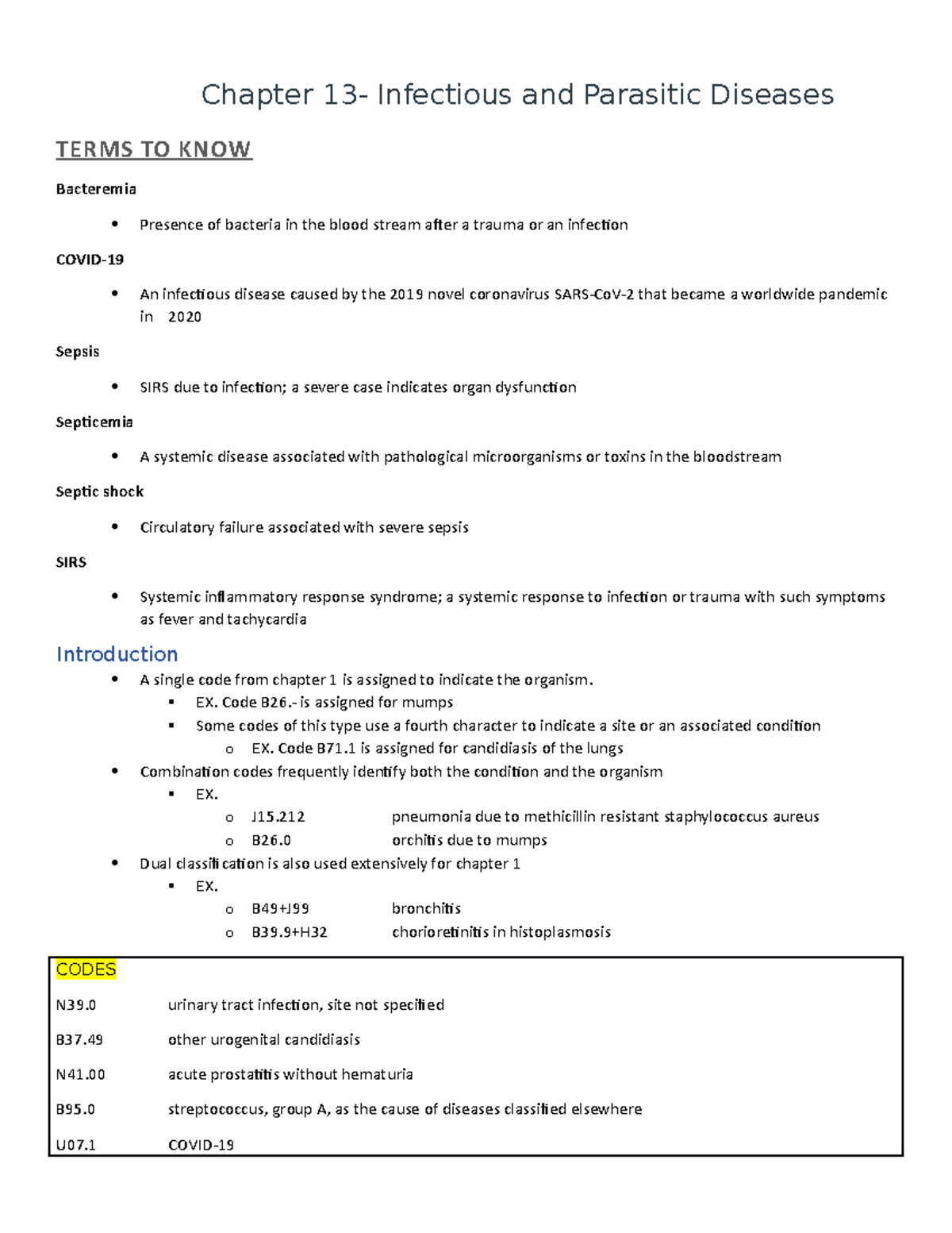 Chapter 13- Infectious and Parasitic Diseases - EX. Code B26.- is ...