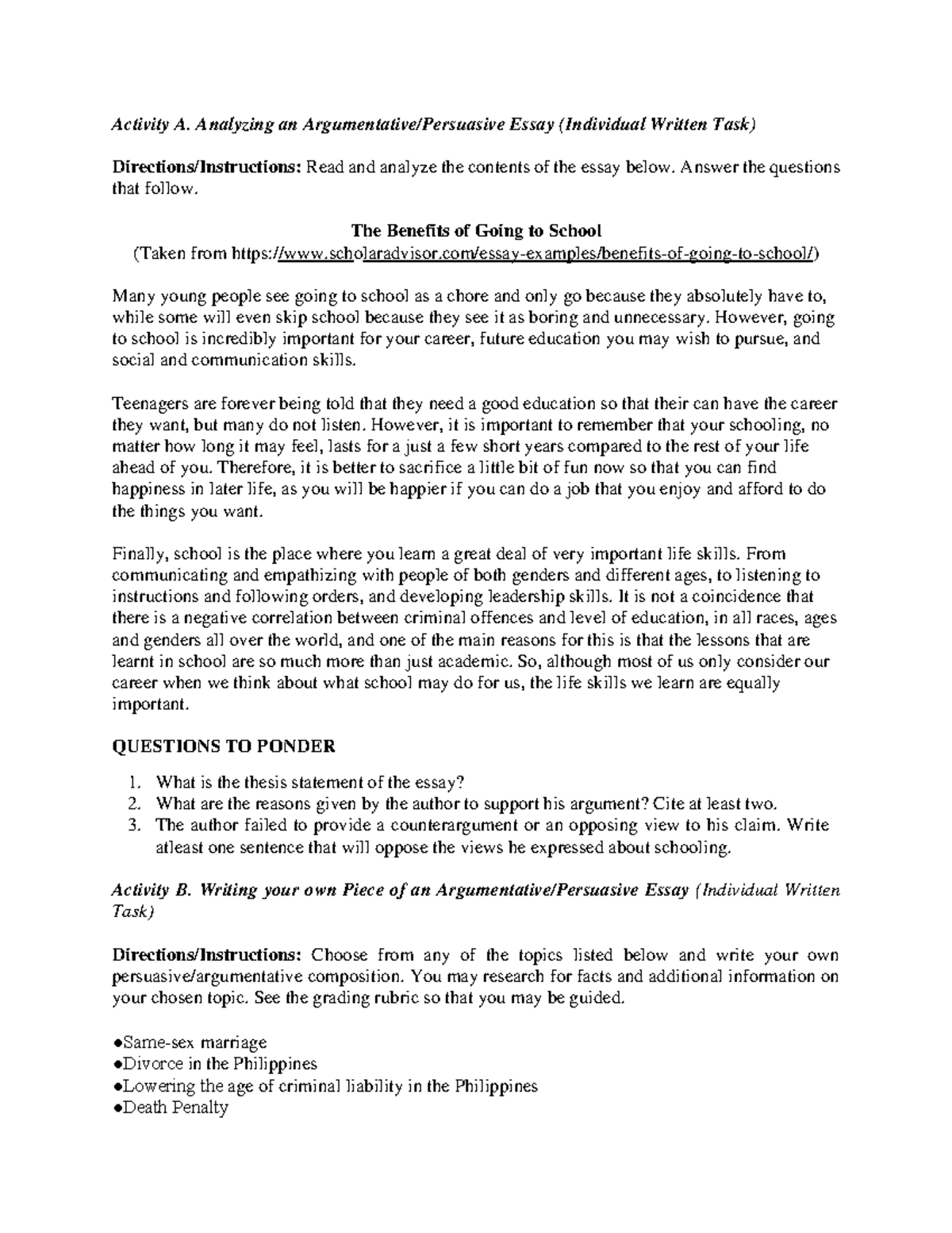 English-10- Activity-A-AND-B- Persuasive-AND- Argumentative - Activity ...