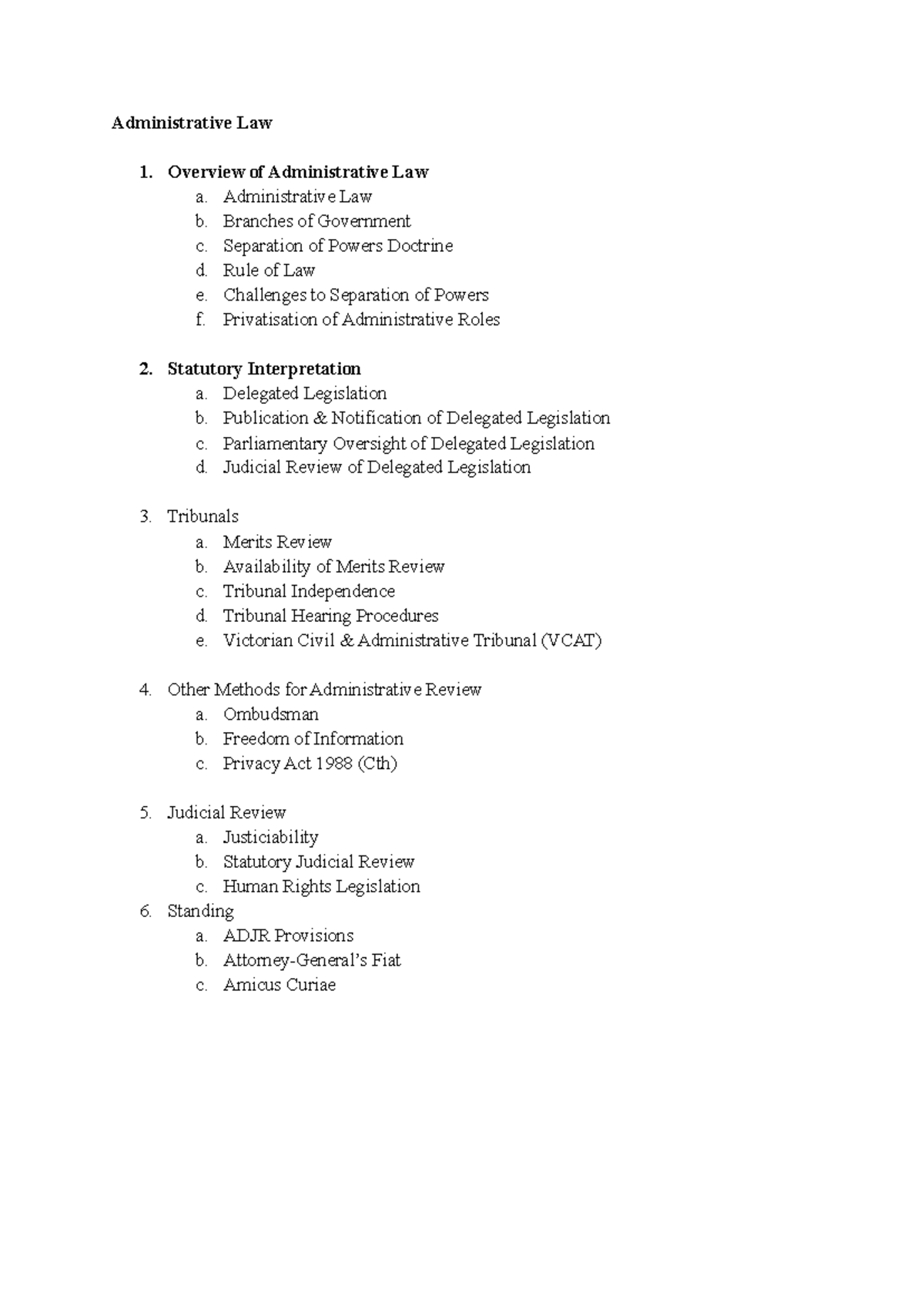 Administrative LAW EXAM Notes 1 - Administrative Law 1. Overview of ...