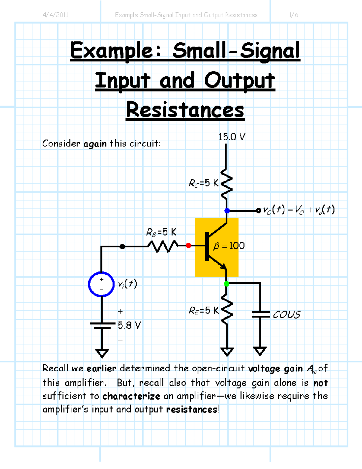 Example Small-Signal Input and Output Resistances - Example: Small ...