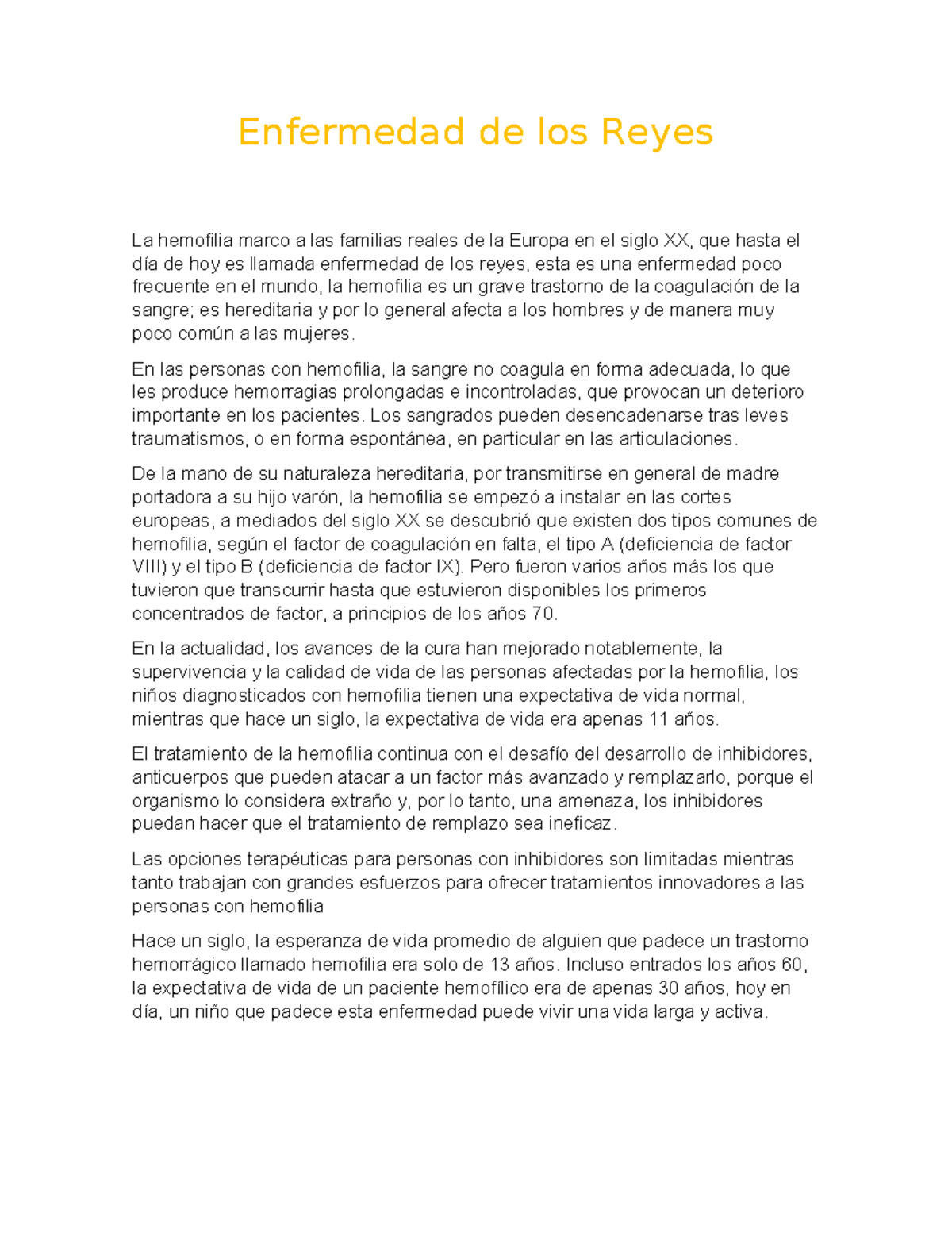 Enfermedad de los Reyes 1 - En las personas con hemofilia, la sangre no ...