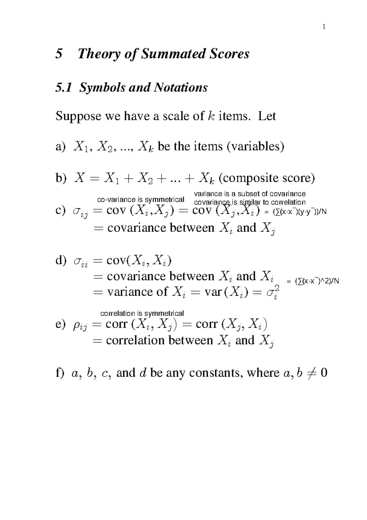 5. Theory of Summated Scores - Let a) , , ..., be the items (variables ...