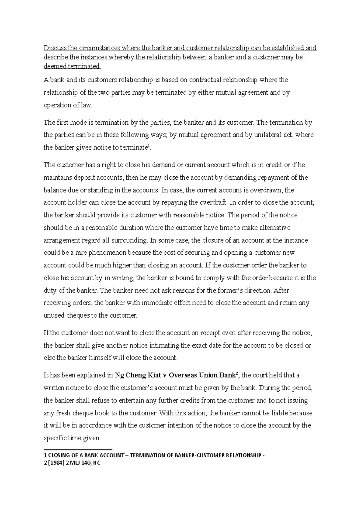 Banking - Discuss the circumstances where the banker and customer ...