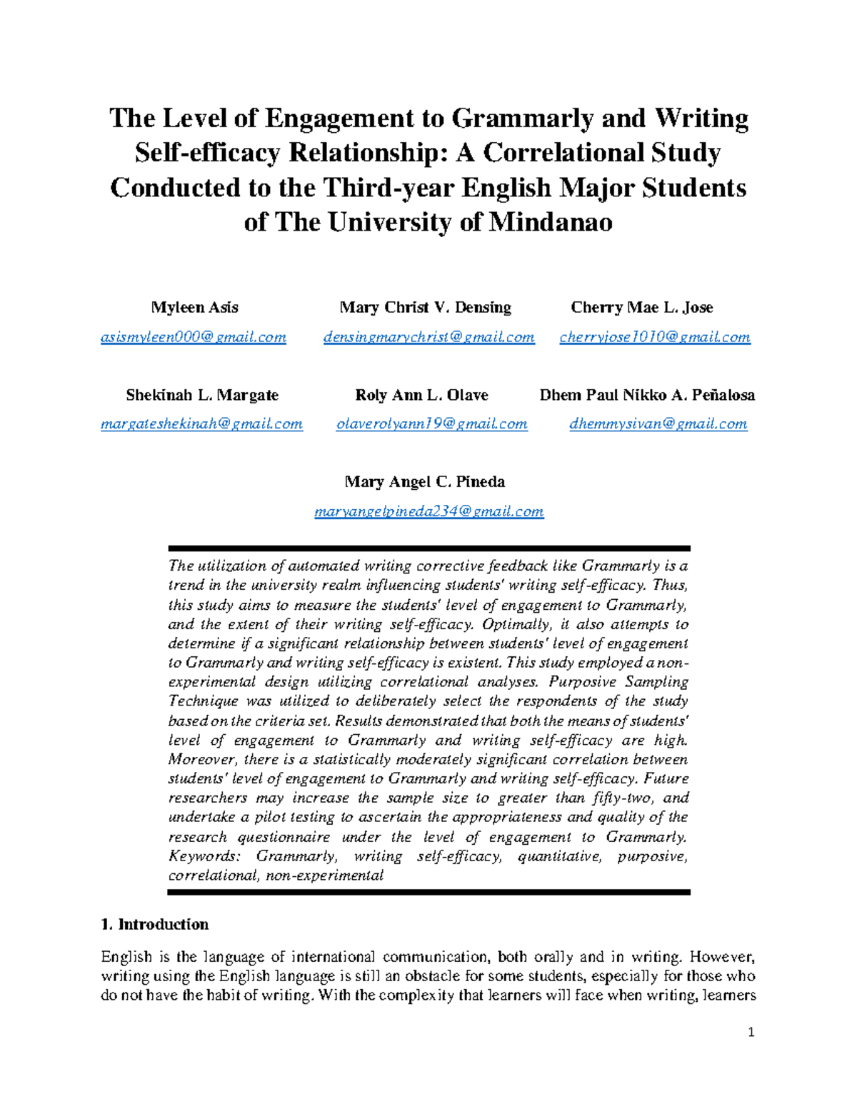 Final-Language-Research - The Level of Engagement to Grammarly and ...