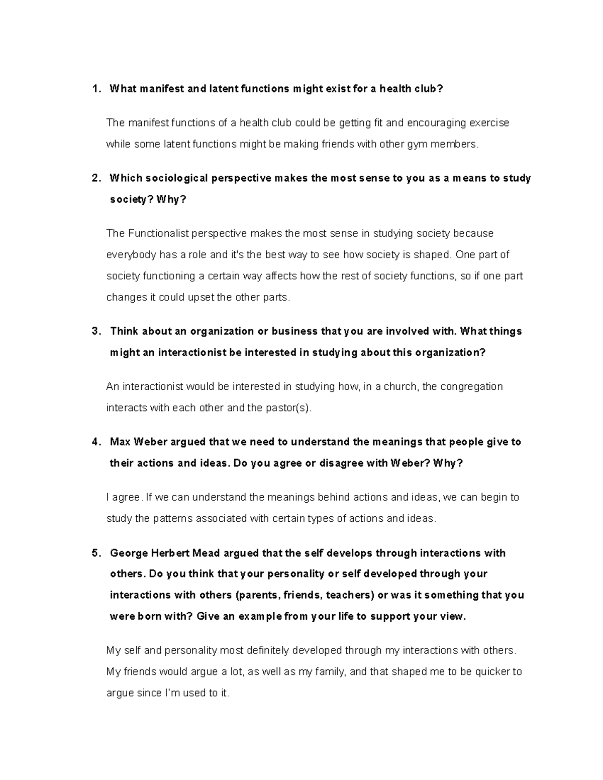 Unit 1 Critical Thinking Questions (Sociology) - What manifest and ...