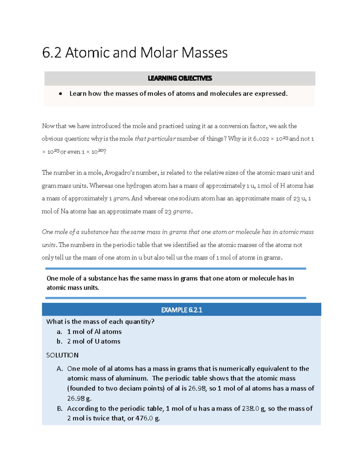 6 - Lecture notes ch 6 - 6 Atomic and Molar Masses Now that we have ...
