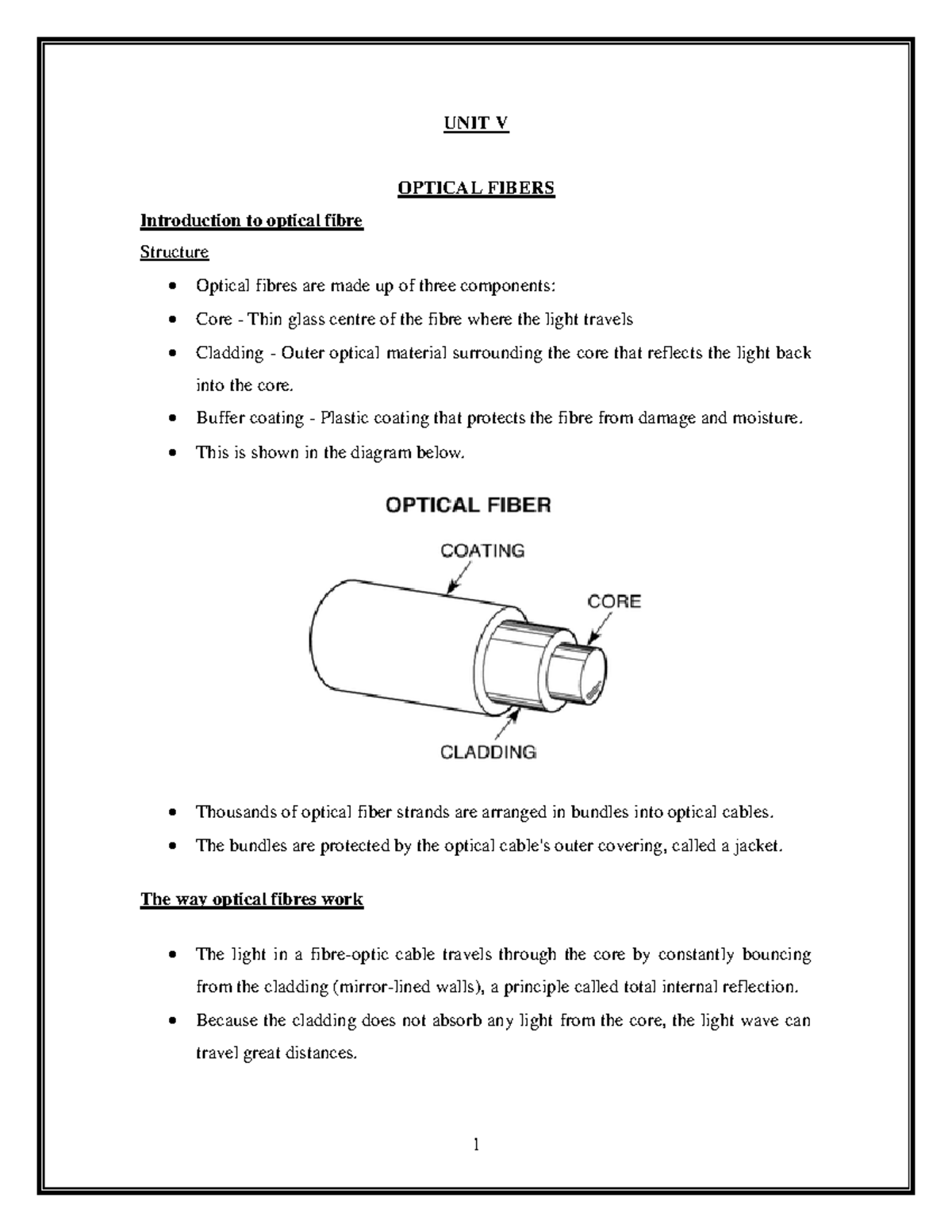 CE2(U5) - OPTICAL FIBERS - UNIT V OPTICAL FIBERS Introduction to ...