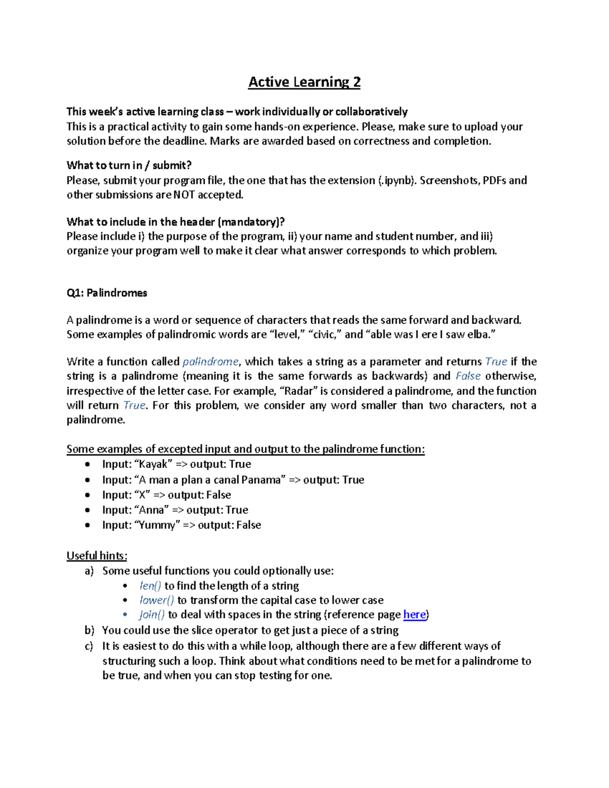 Active learning 2 - A+ on this assignment - Active Learning 2 This week ...