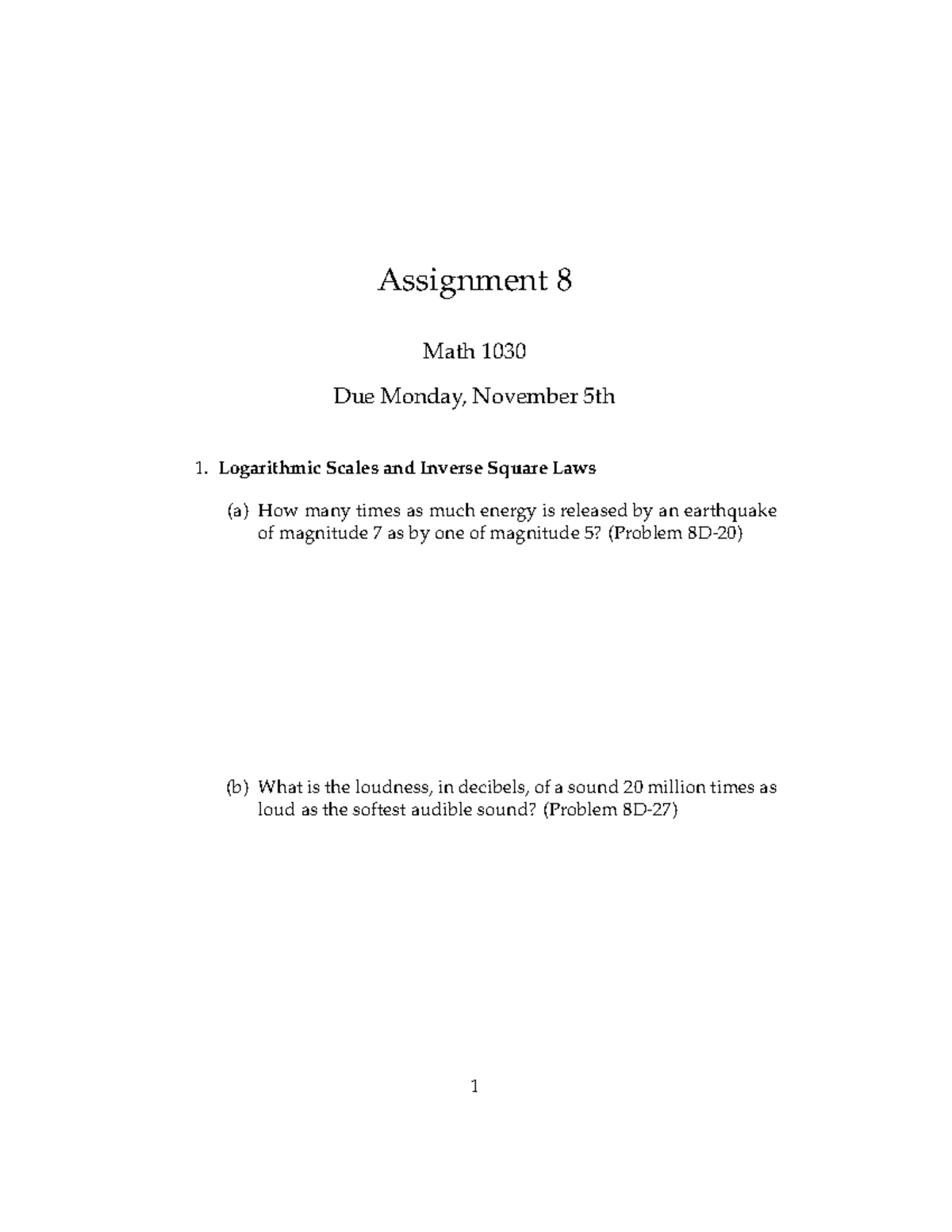 Seminar assignments - Assignment 8 with solutions - Assignment 8 Math ...