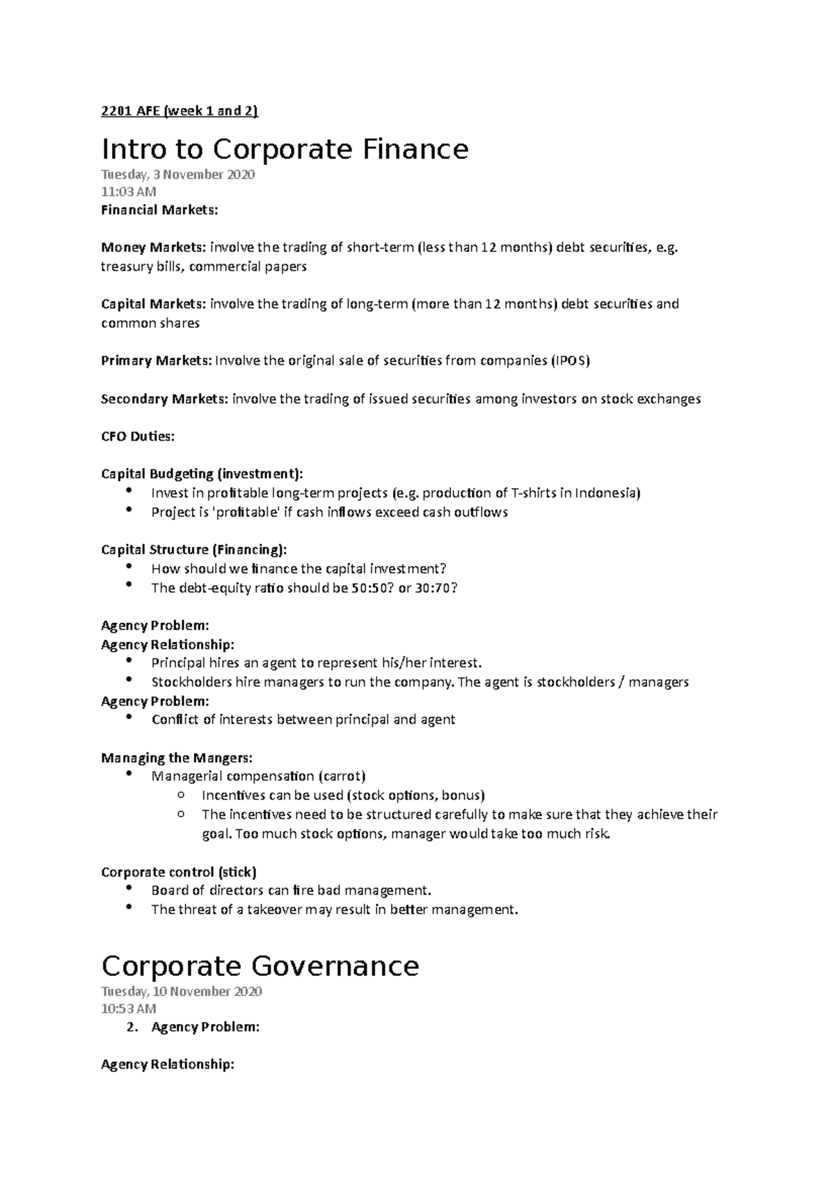 Week 1 And 2 Consist Of Formulas And Summaries Of The Workshop Slides 2201 Afe Week 1 And 2