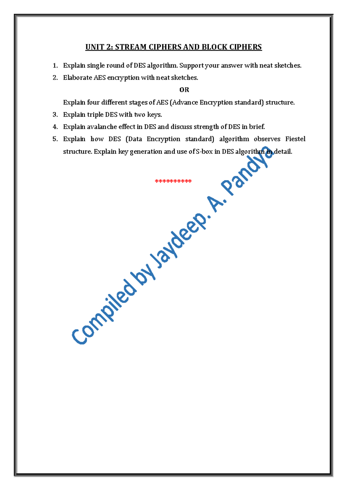 UNIT 2 - UNIT 2: STREAM CIPHERS AND BLOCK CIPHERS Explain single round ...
