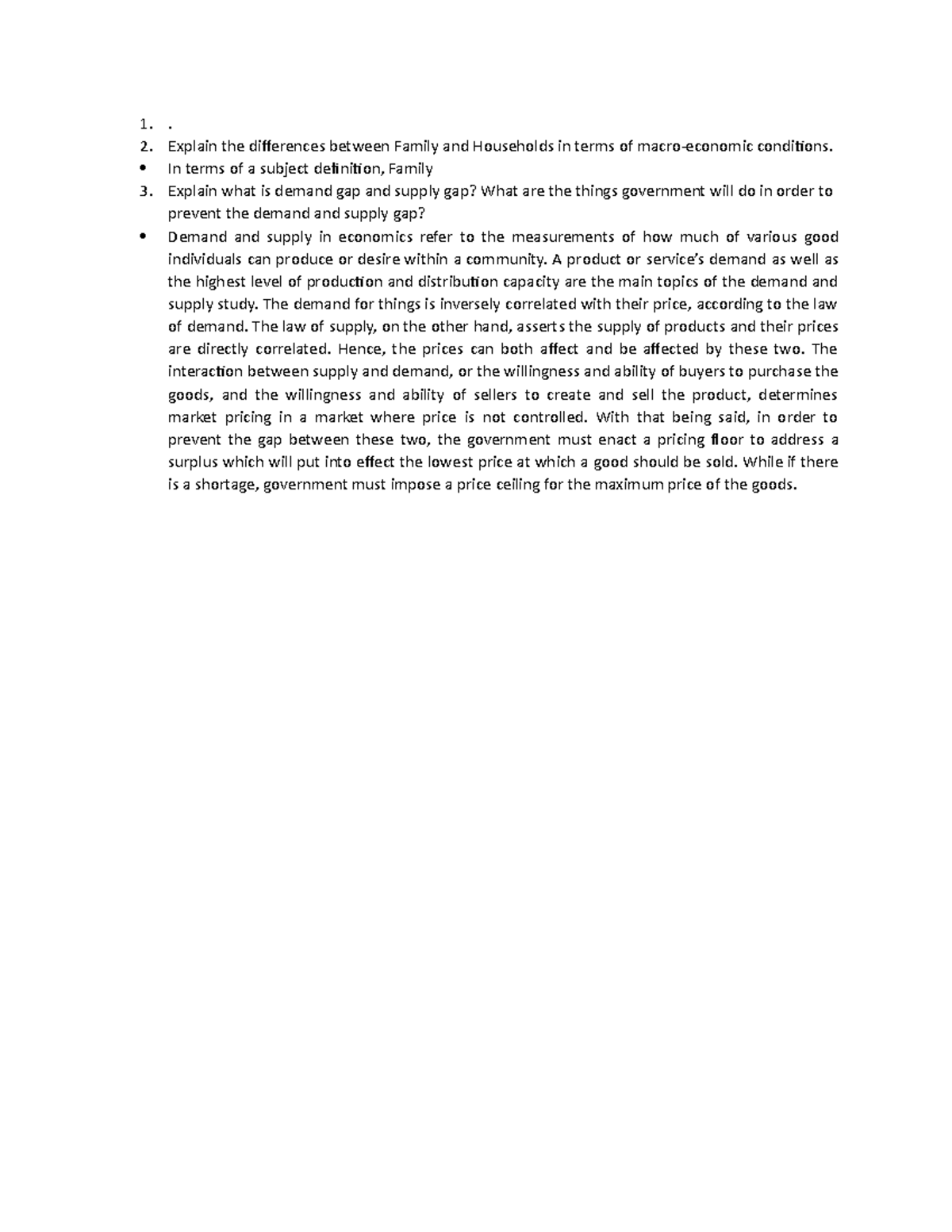 economic development - 1.. Explain the differences between Family and ...