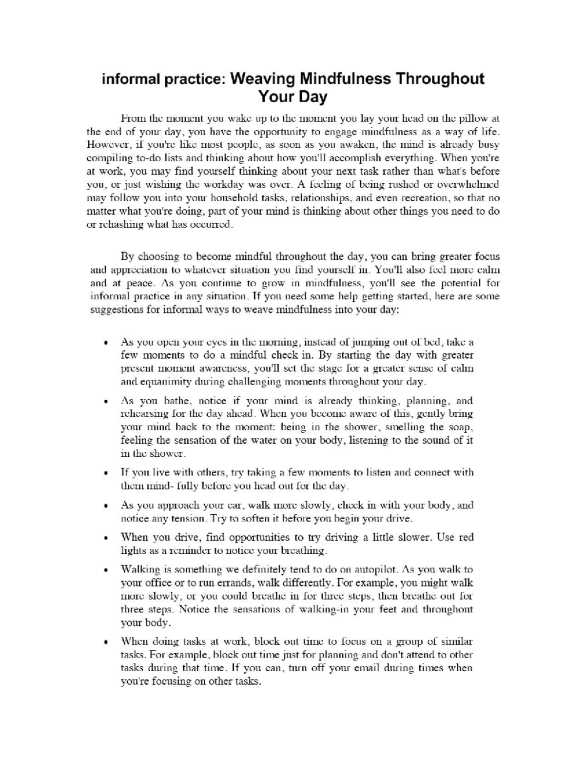 Informal Practice Handout - informal practice: Weaving Mindfulness ...
