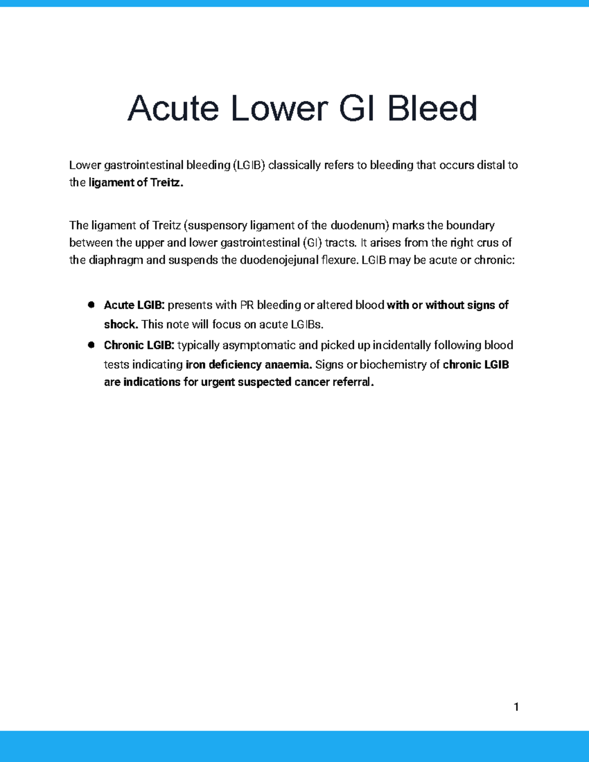 Acute Lower GI Bleed - MEDICINE - Acute Lower GI Bleed Lower ...