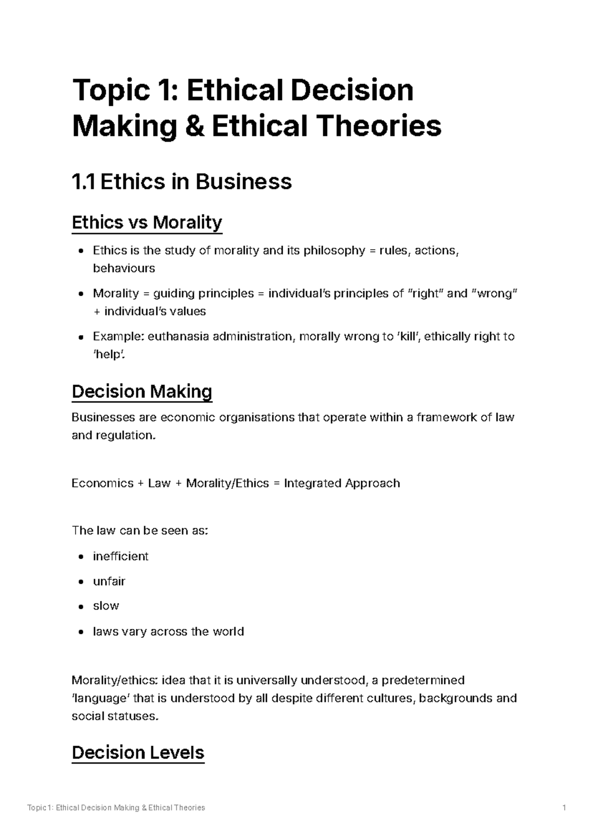 Topic 1 Ethical Decision Making & Ethical Theories - Topic 1: Ethical ...