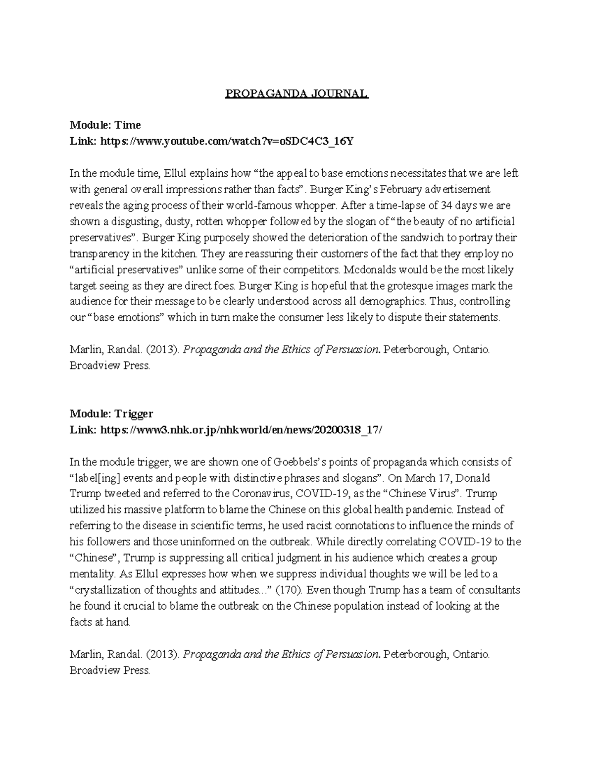 Propaganda journal - PROPAGANDA JOURNAL Module: Time Link: youtube ...