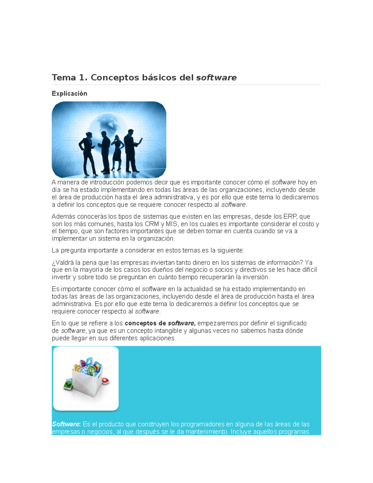 Introduccion ala ing de software Guia 1-5 - Tema 1. Conceptos básicos del software Explicación A ...