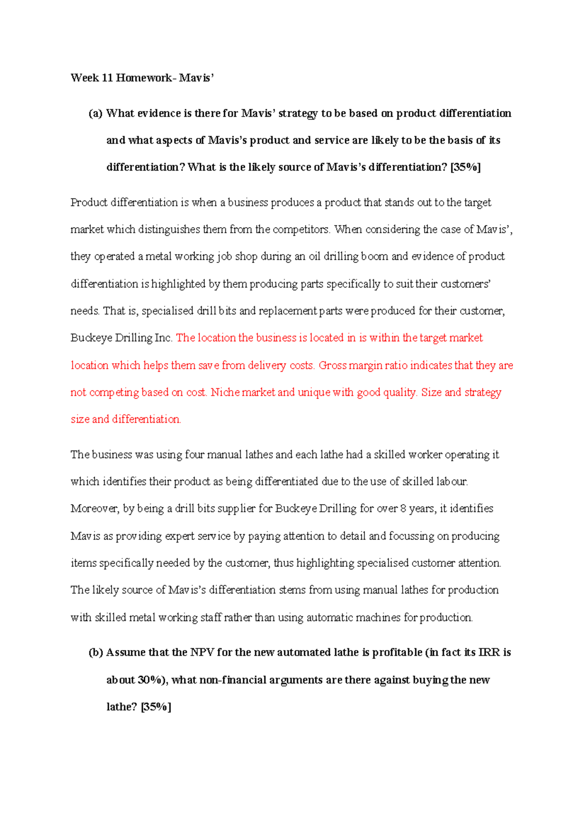 Week 11 Homework- Mavis - Week 11 Homework- Mavis’ (a) What evidence is there for Mavis ...