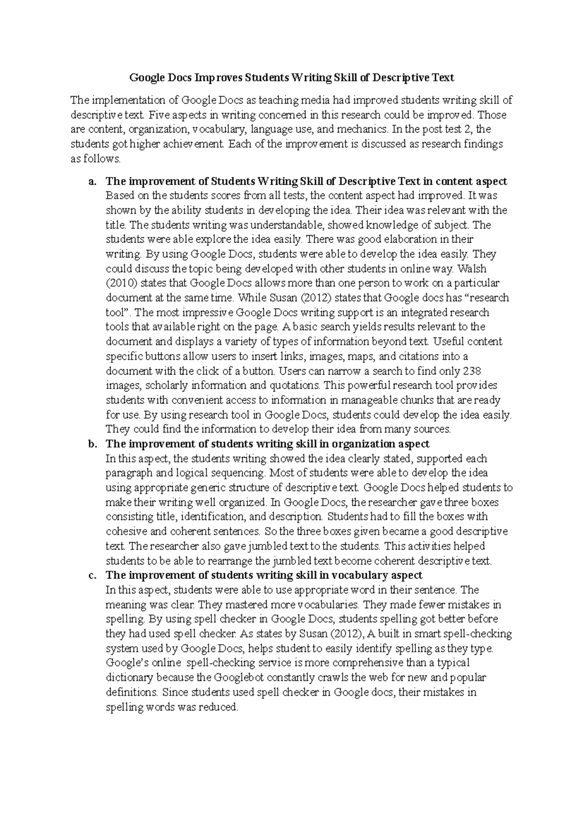 Google Docs Improves Students Writing Skill of Descriptive Text - Five aspects in writing ...