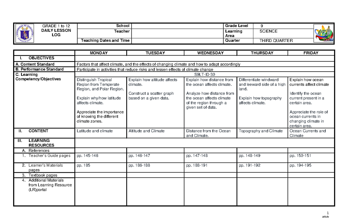 2ND MOD. PART 1 DLL 3RD QRTR - 1 MONDAY TUESDAY WEDNESDAY THURSDAY ...
