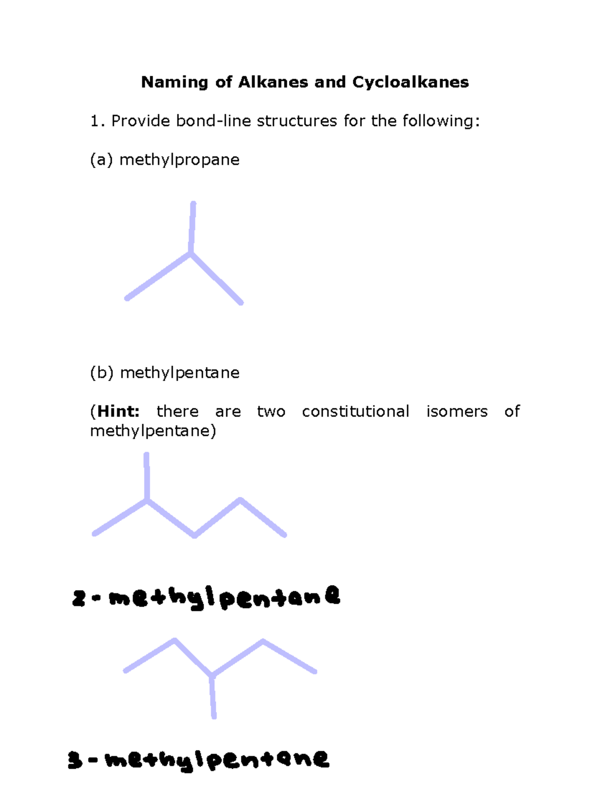 Ch 3 in class worked examples blank - Naming of Alkanes and ...