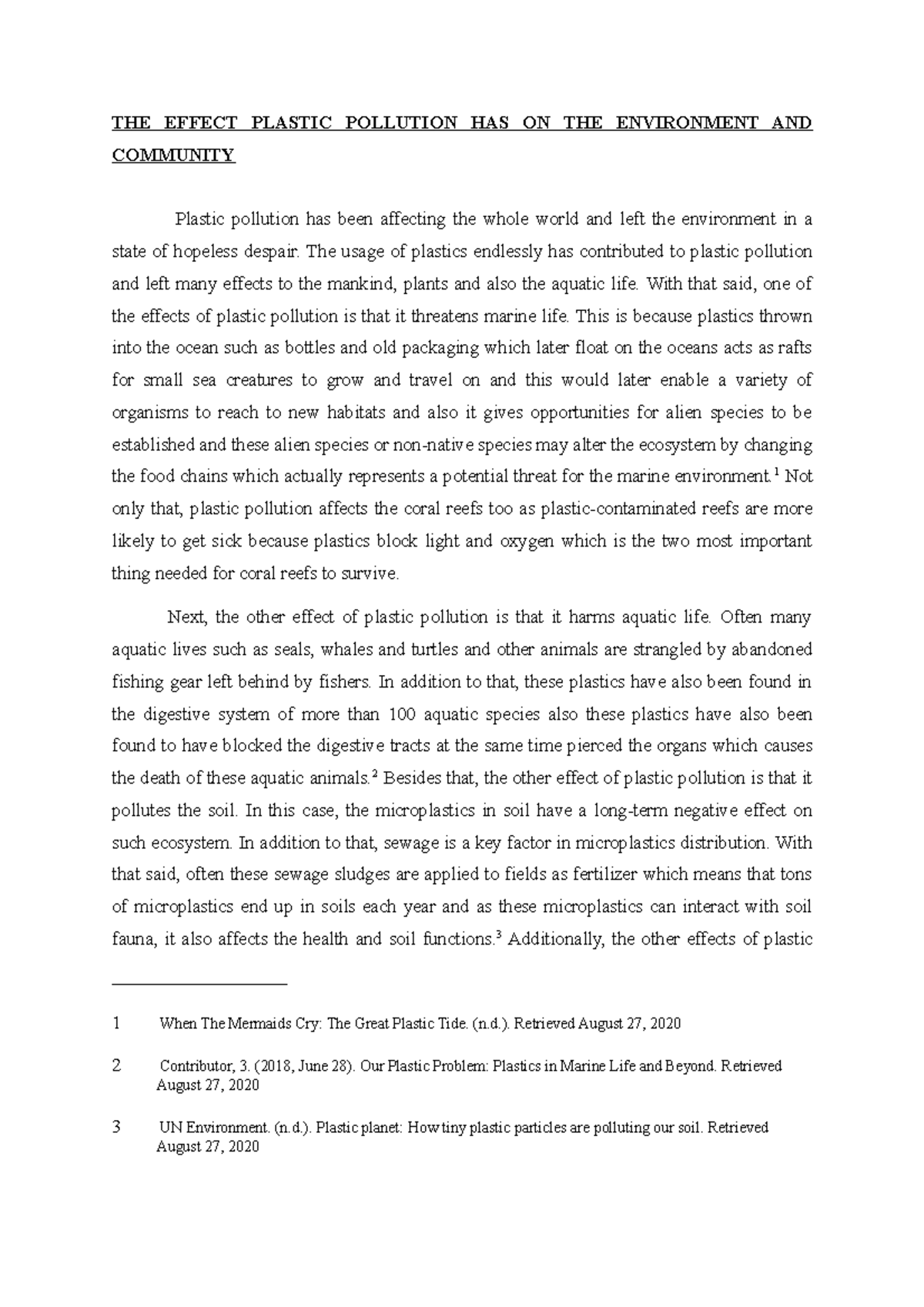 THE Effect Plastic Pollution HAS ON THE Environment AND Community - THE ...