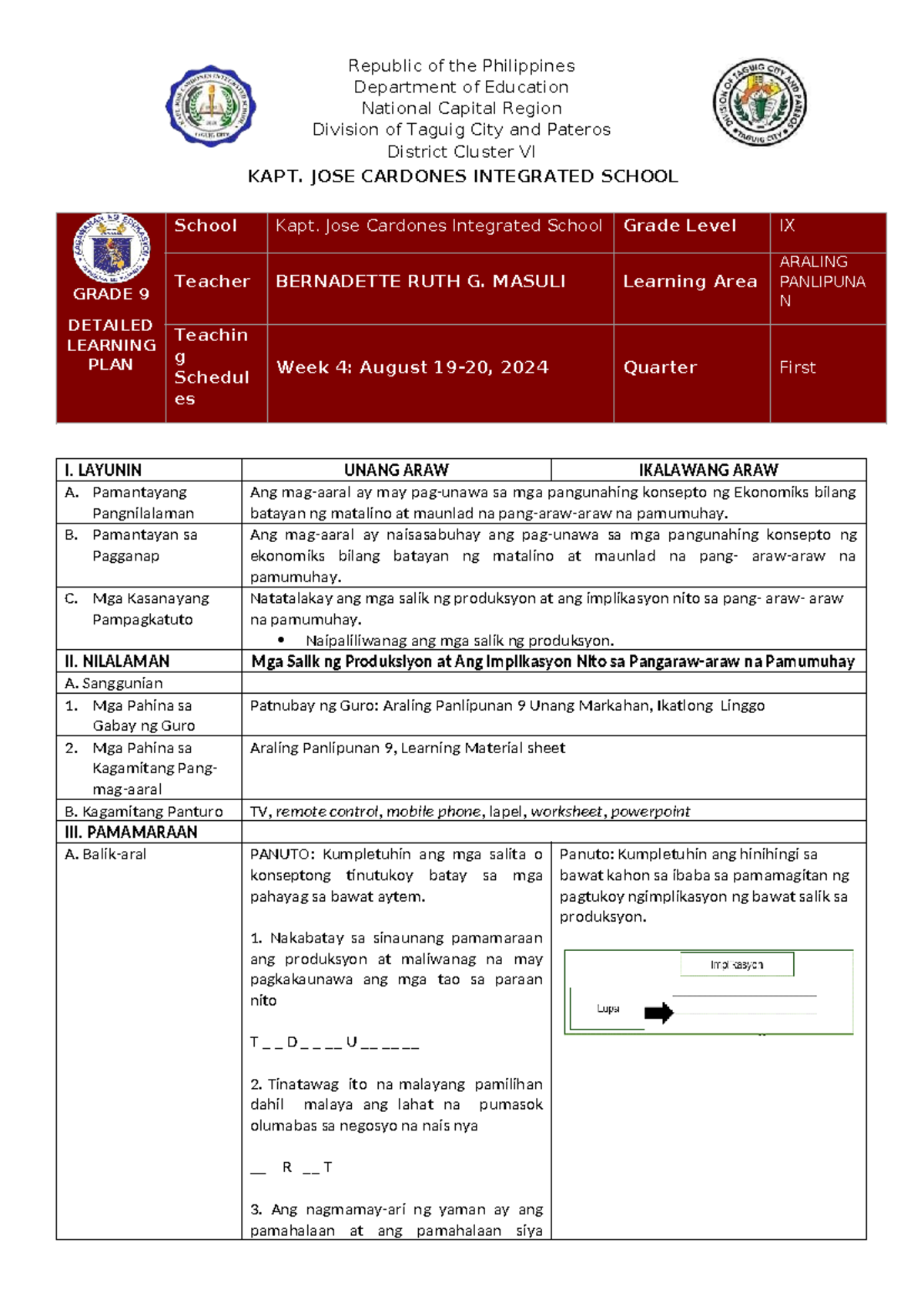 DLP AP Q1 W3 - Produksyon - Republic of the Philippines Department of ...