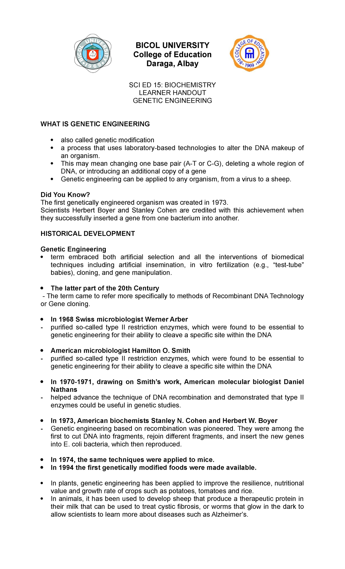 Genetic Engineering - The different processes on how the DNA of an ...