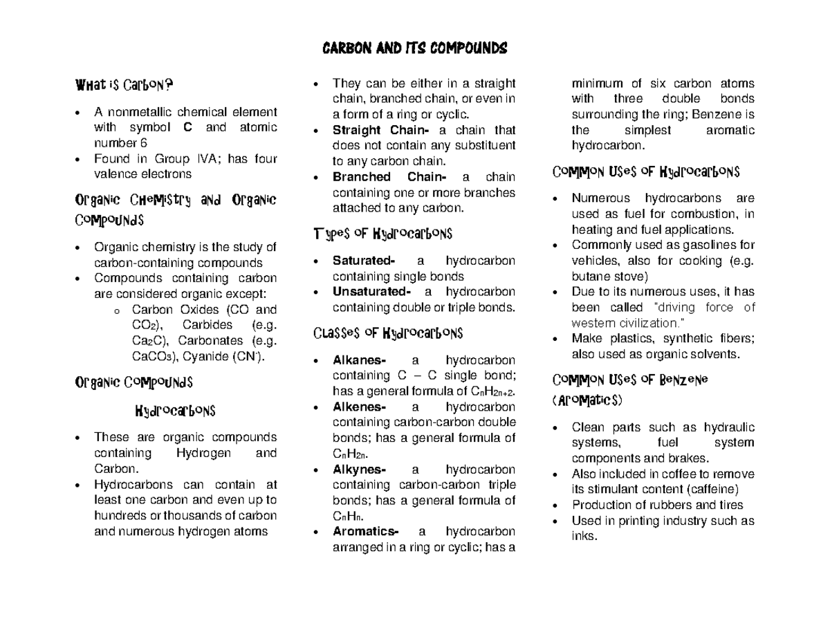Carbon And Its Compounds CARBON AND ITS COMPOUNDS What Is Carbon A