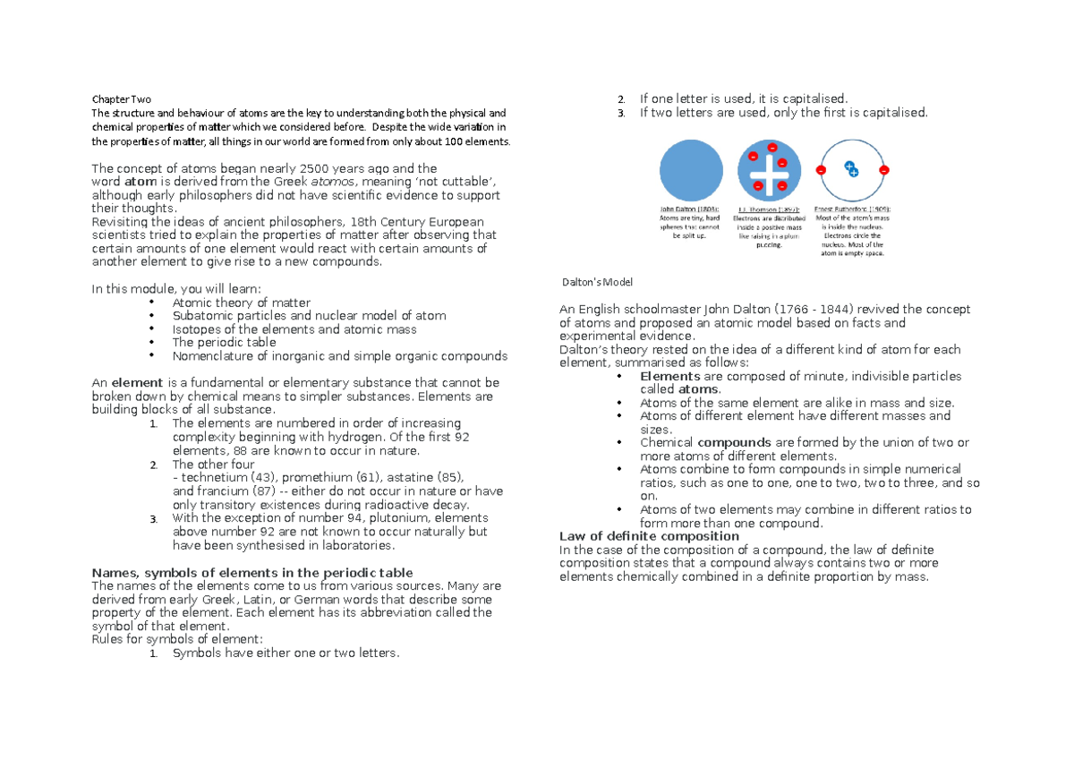 Lecture - Week 2 Notes - Chapter Two The structure and behaviour of ...