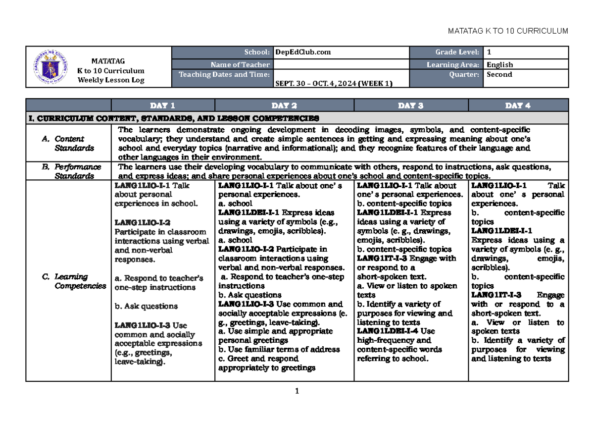 DLL Language 1 Q2 W1 - study notes - DAY 1 DAY 2 DAY 3 DAY 4 I ...