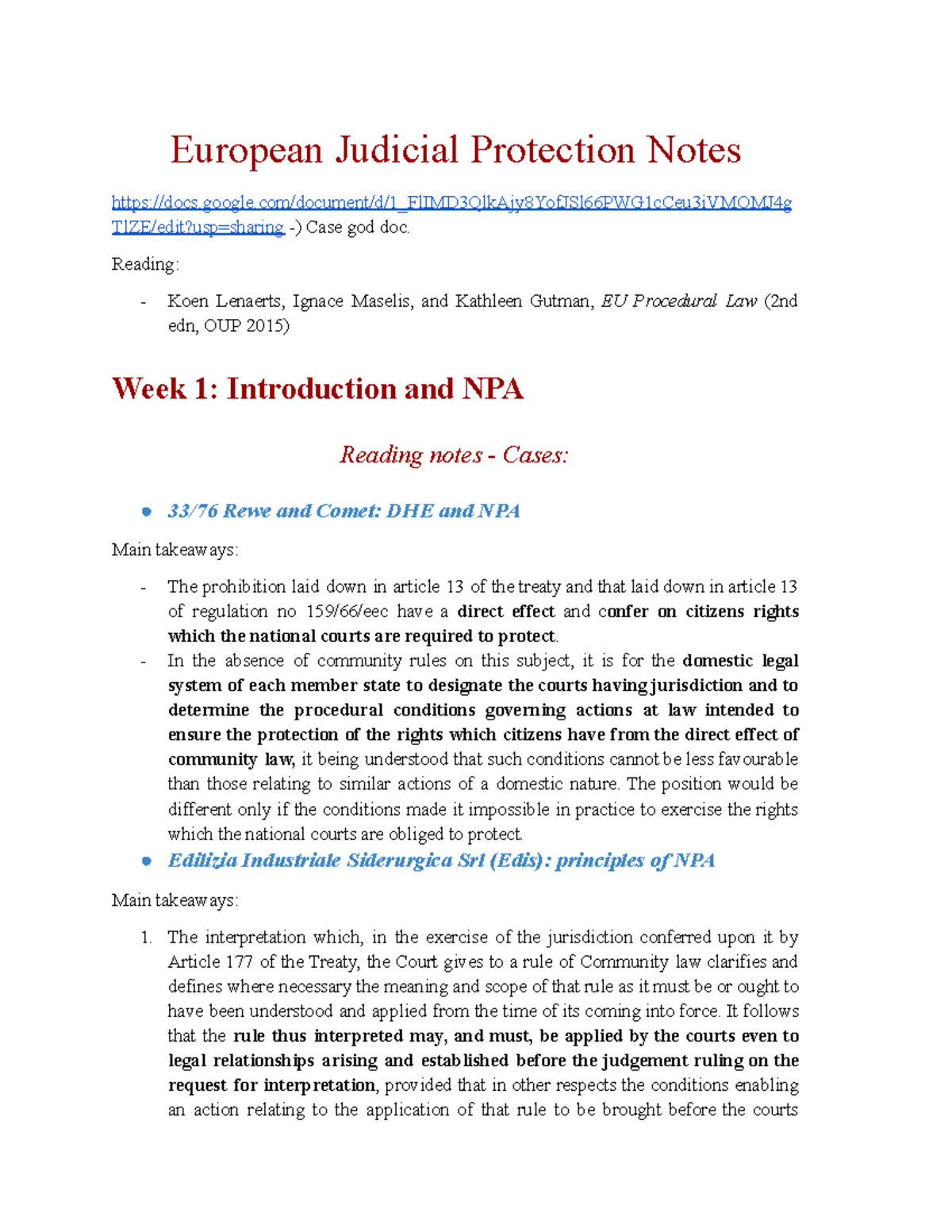 EJP Notes - European Judicial Protection Notes - Studeersnel