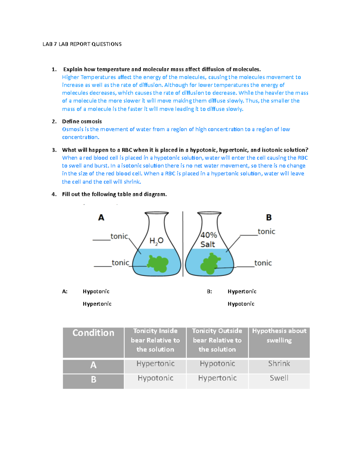 LAB 7 about diffusion and osmosis - LAB 7 LAB REPORT QUESTIONS 1 ...