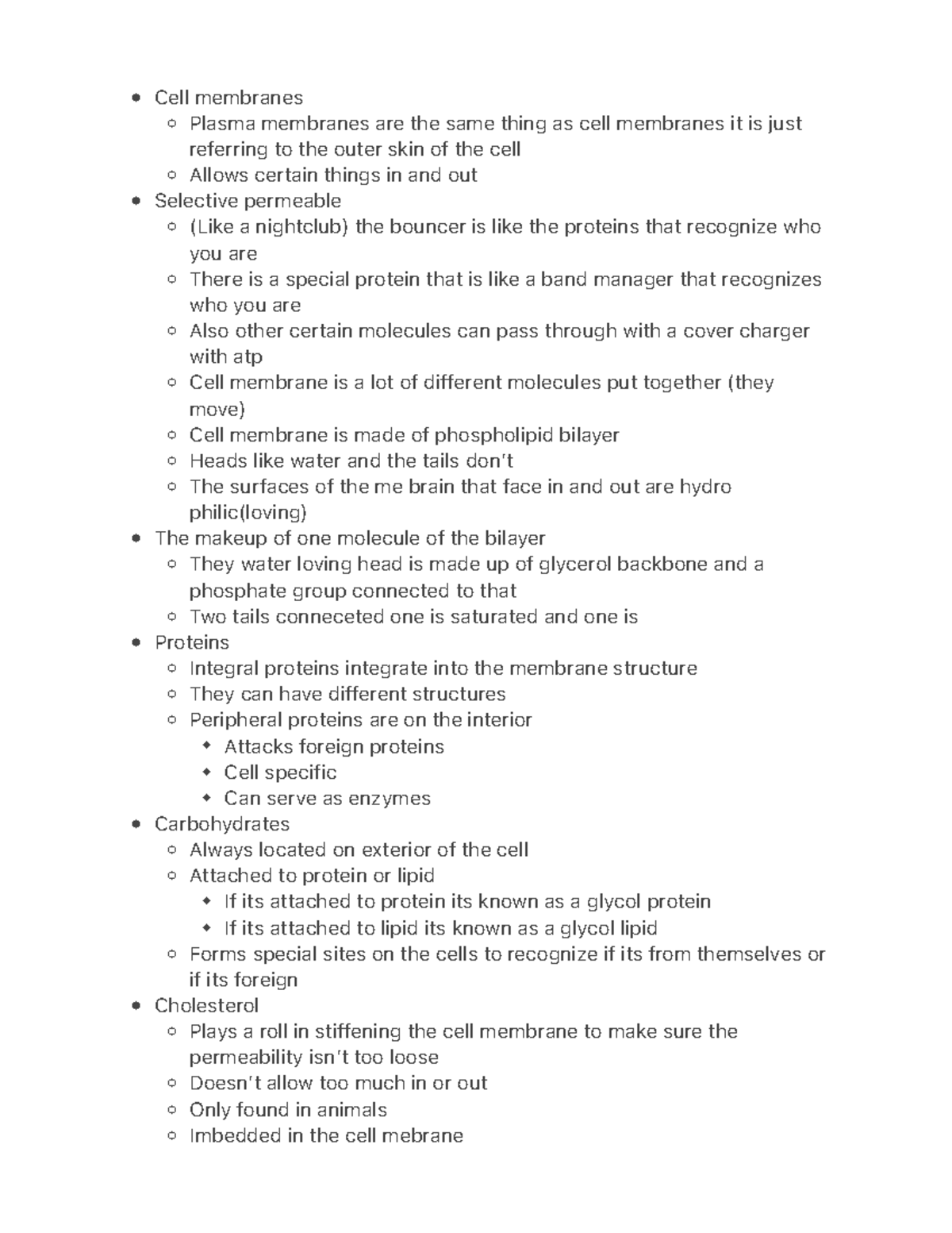 Cell membranes - Lecture notes - - Studocu