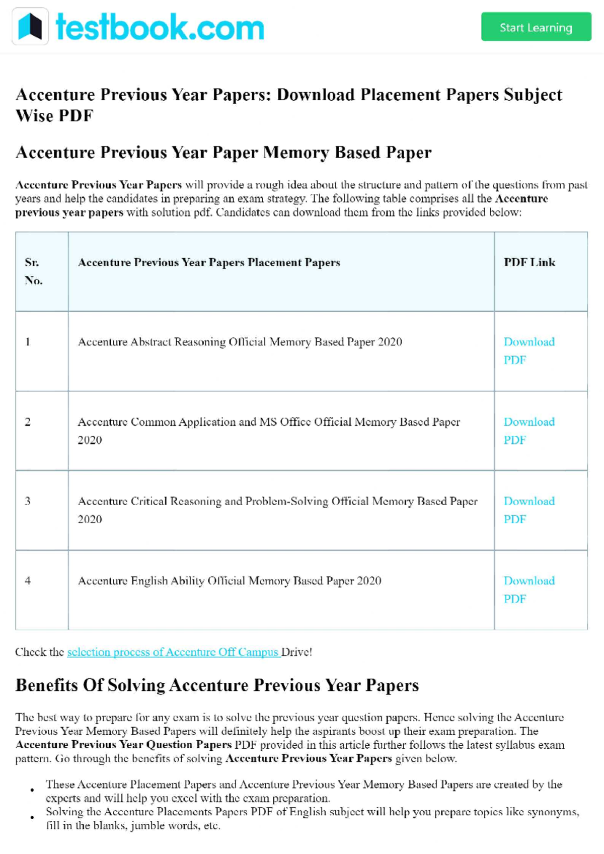 Accenture placement previous year - testbook Start Learning Accenture ...