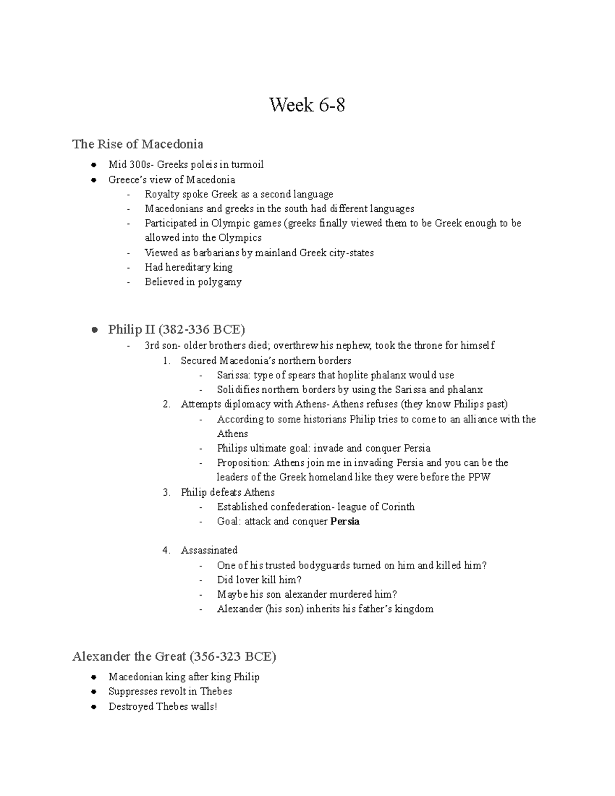 HUM 111 Cummings- Week 6-8 - Week 6- The Rise of Macedonia Mid 300s ...