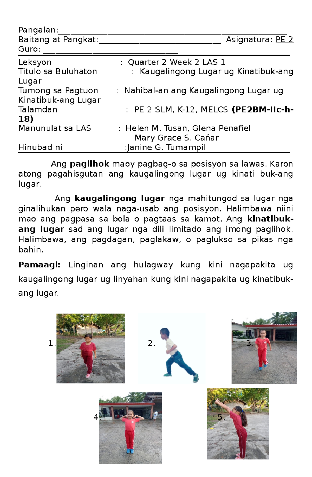 PE 2 Q2 Week 2 LAS 1 - Pangalan ...