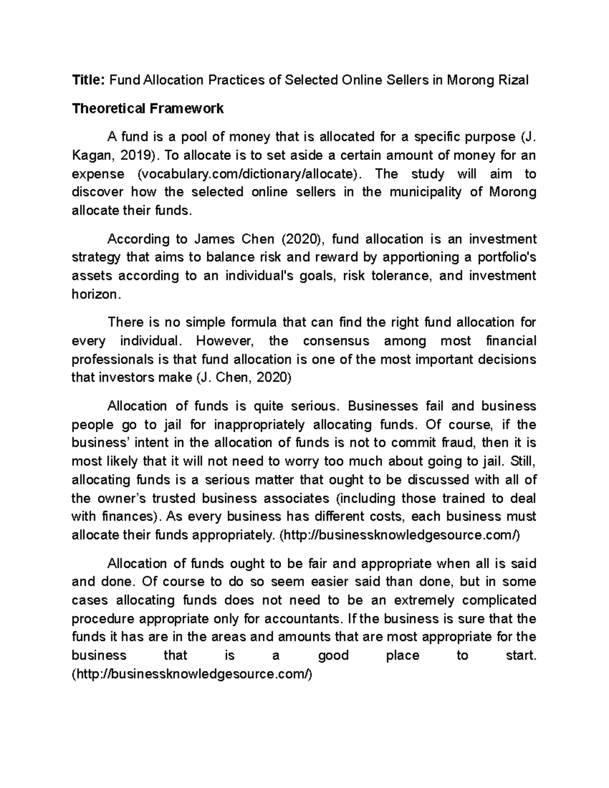 Theoretical Framework about Fund Allocation Practices - Title: Fund ...
